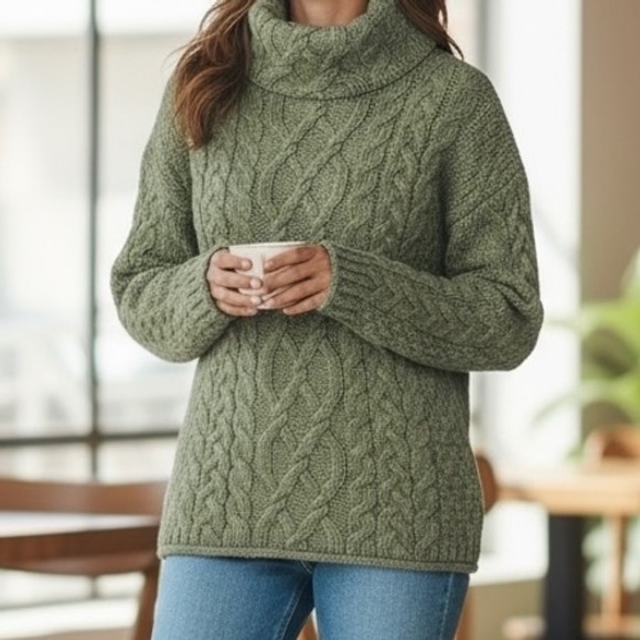 Inis Crafts | Sweaters | Inis Crafts Irish Merino Wool Olive Fisherman ...